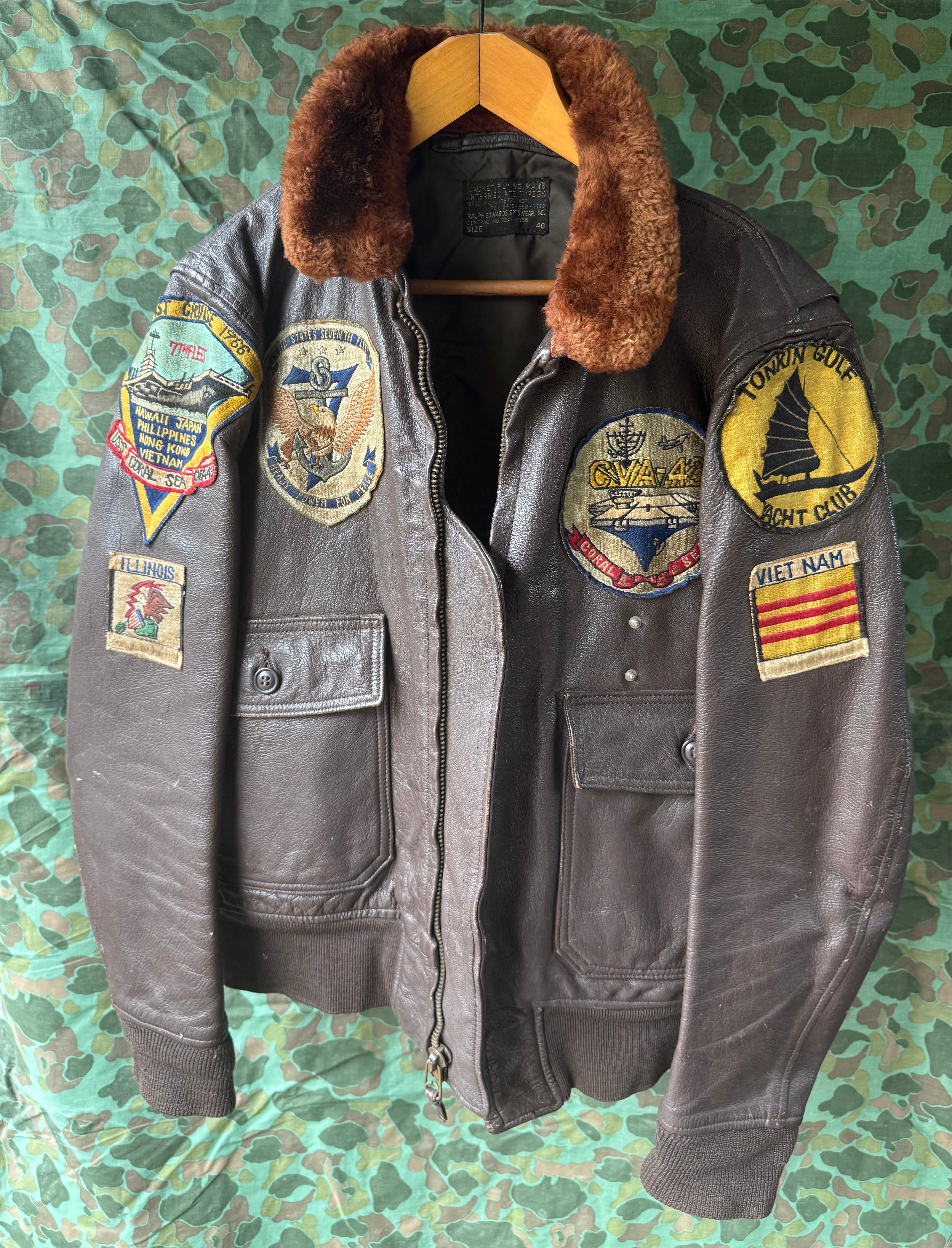 G-1 Ralph Edwards 1964 Vietnam tour USS CORAL SEA leather jacket – PAPA NUI